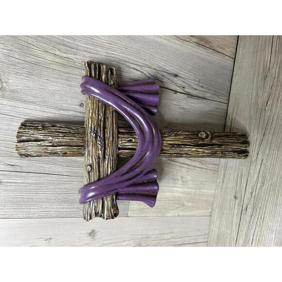 Accents | Rustic Wood Cross With Purple Drapery | Poshmark